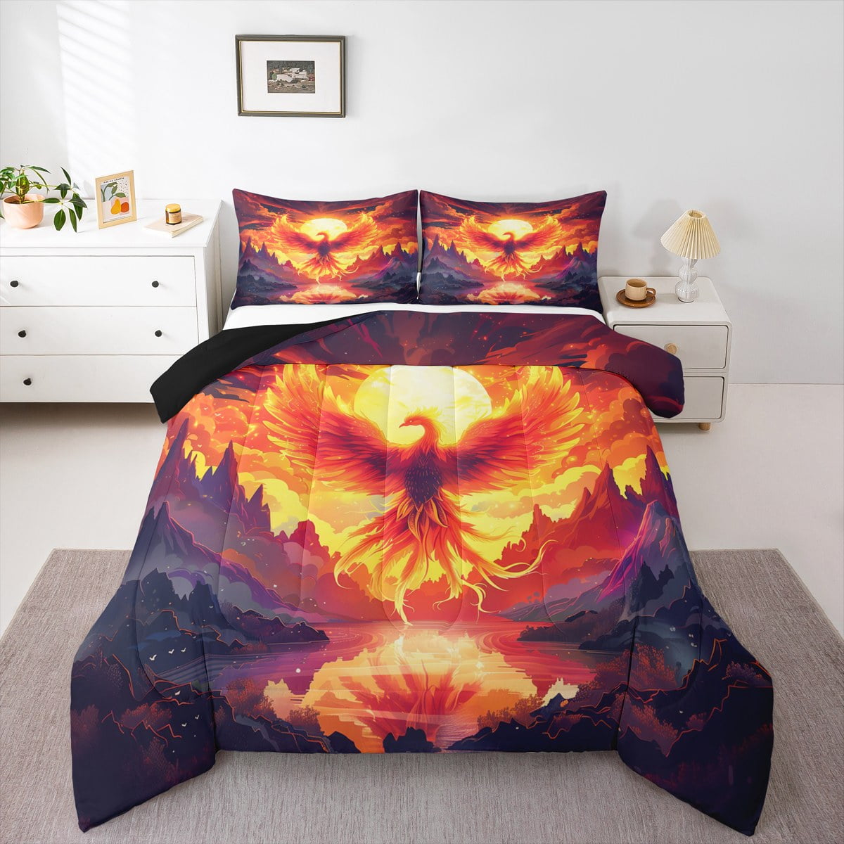 Castle Fairy Red Fire Phoenix Chinese Mythology Twin Comforter Sets ...