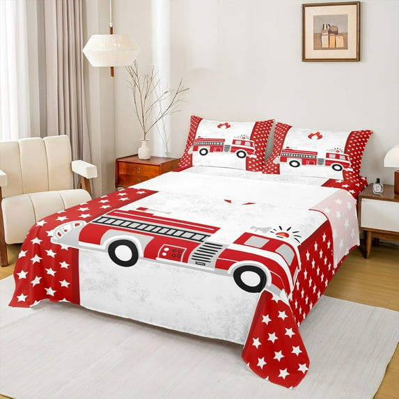 Castle Fairy Red Fire Truck Full Size Sheets 4-Piece for Preppy Child ...