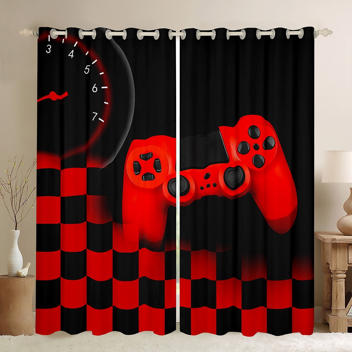 Castle Fairy Red Gamepads Black Out Curtains for Boys Girls,Geometric ...