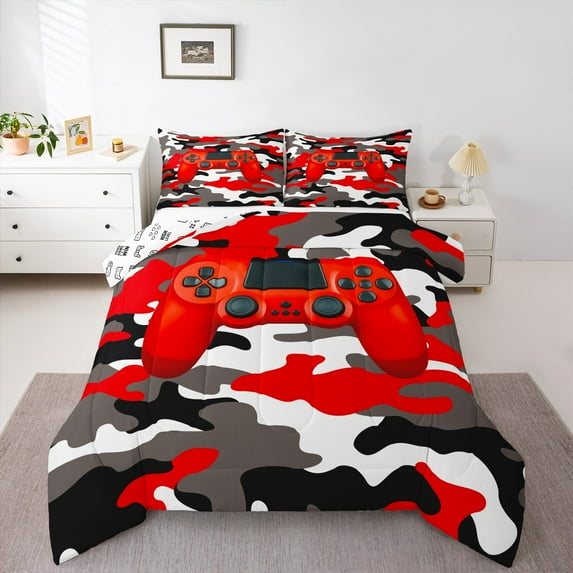 Castle Fairy Red Gamer Queen Comforter Set for Teenagers,Stripes ...