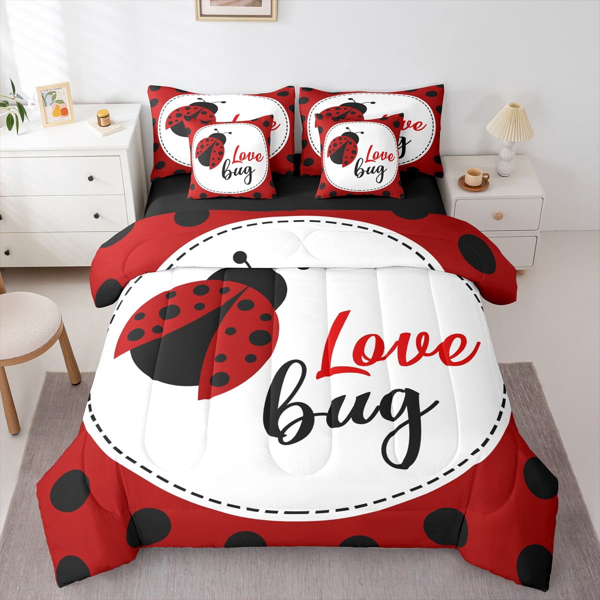 Castle Fairy Red Ladybird 7-Piece Bedding Comforter Set,Polka Dots King ...