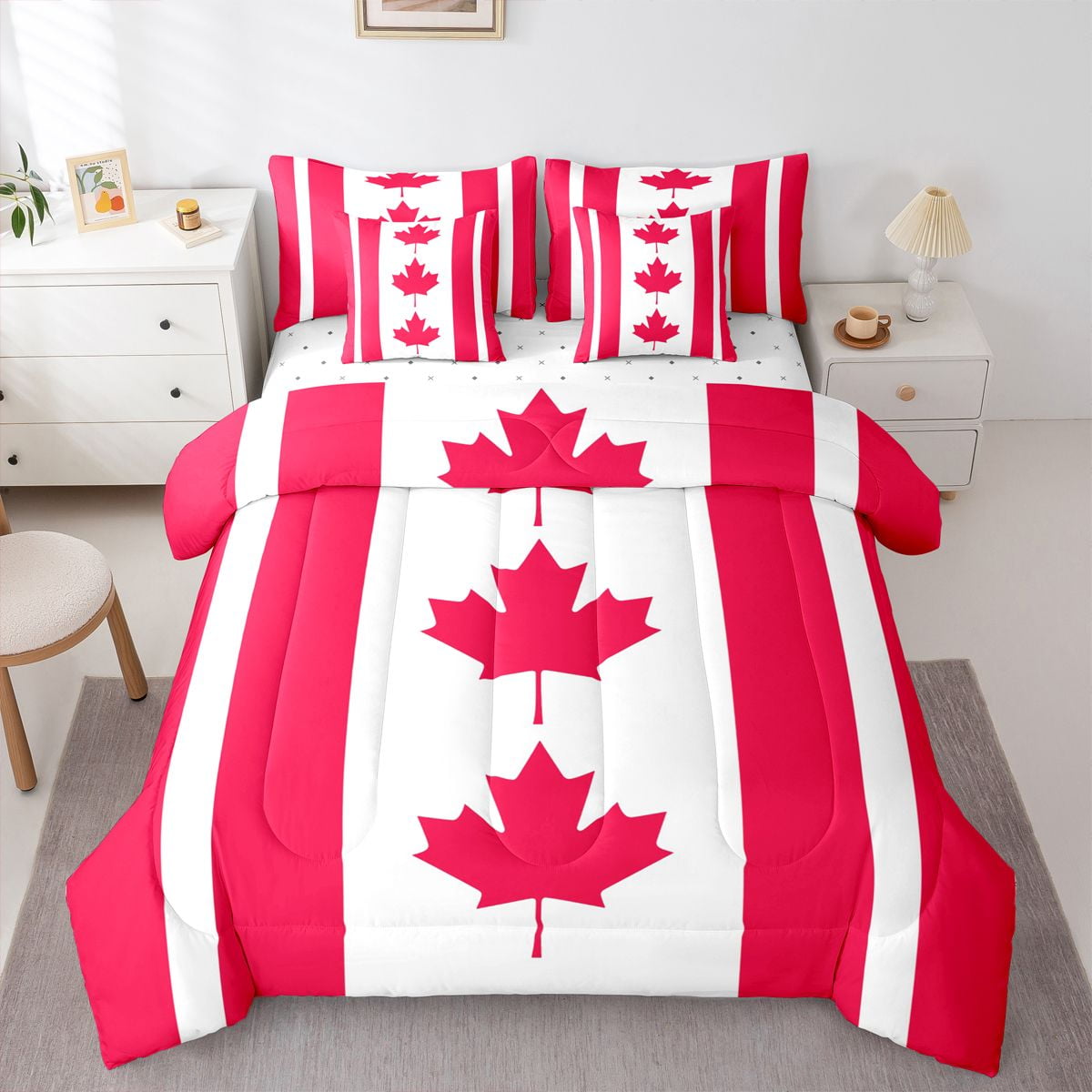 Castle Fairy Red Maple Leaves Twin Bedding Sets,Canada Flag Bedding ...