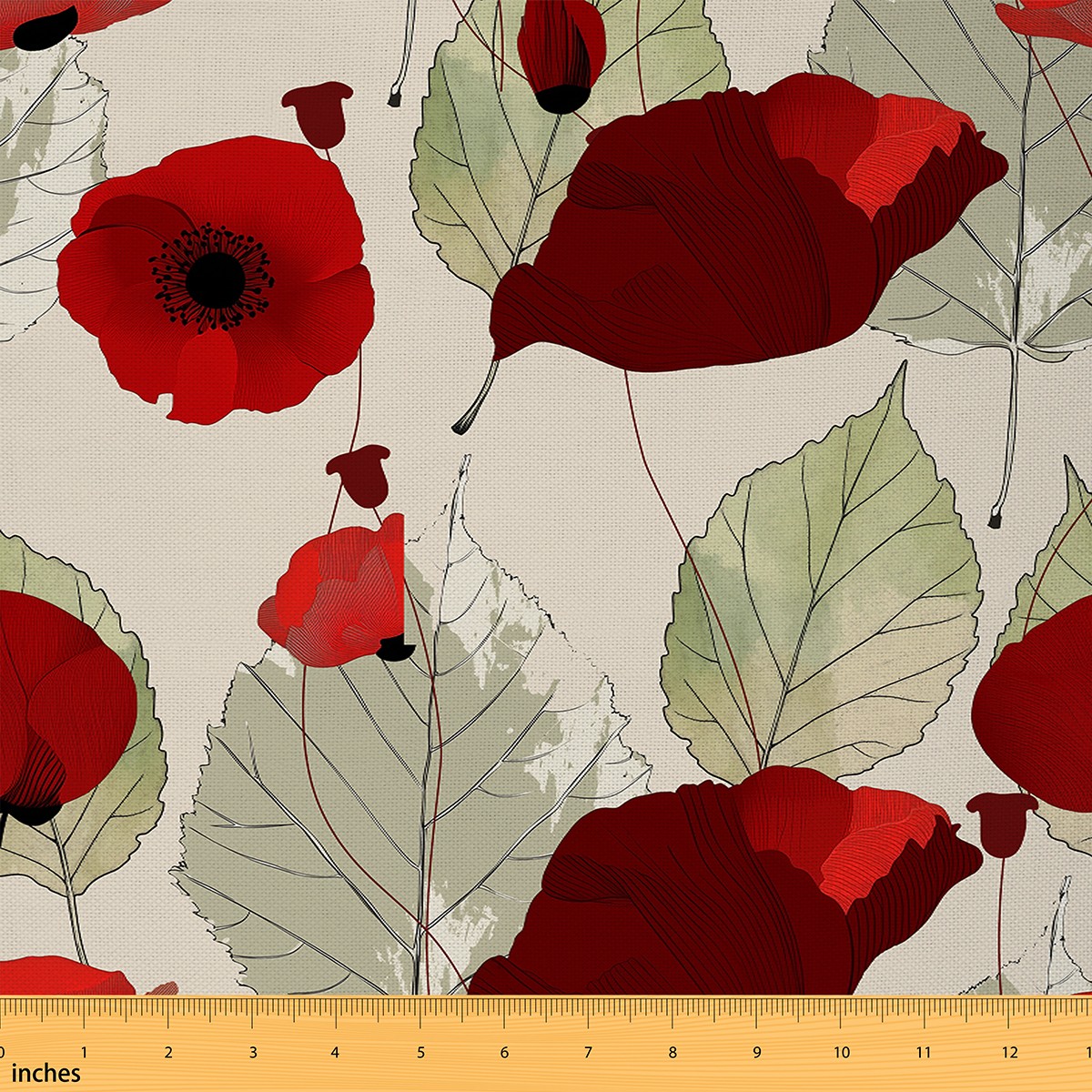 Castle Fairy Red Poppy Fabric by the Yard 10 Yards,Chic Flower Room ...