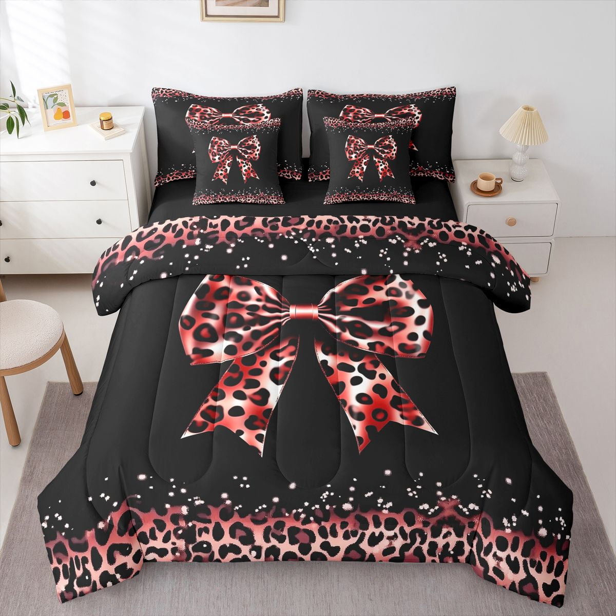 Castle Fairy Red Ribbon Bow Twin Bedding Sets,Vintage Leopard Print ...