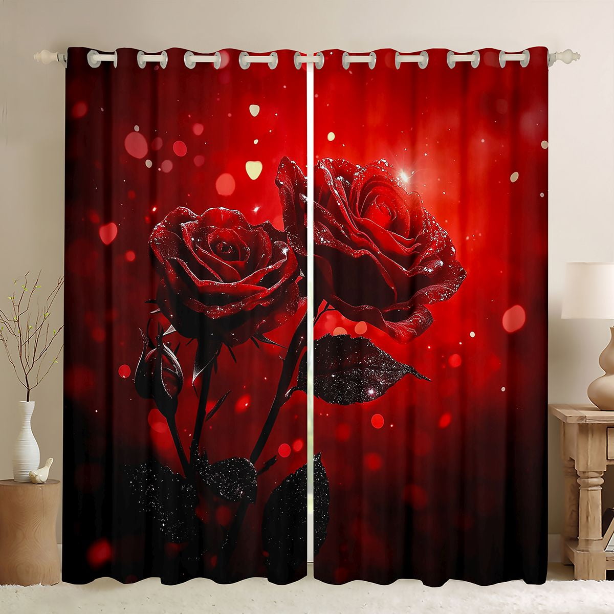 Castle Fairy Red Rose Curtains Pack of 2 (42x84 Each),Romantic Flower ...