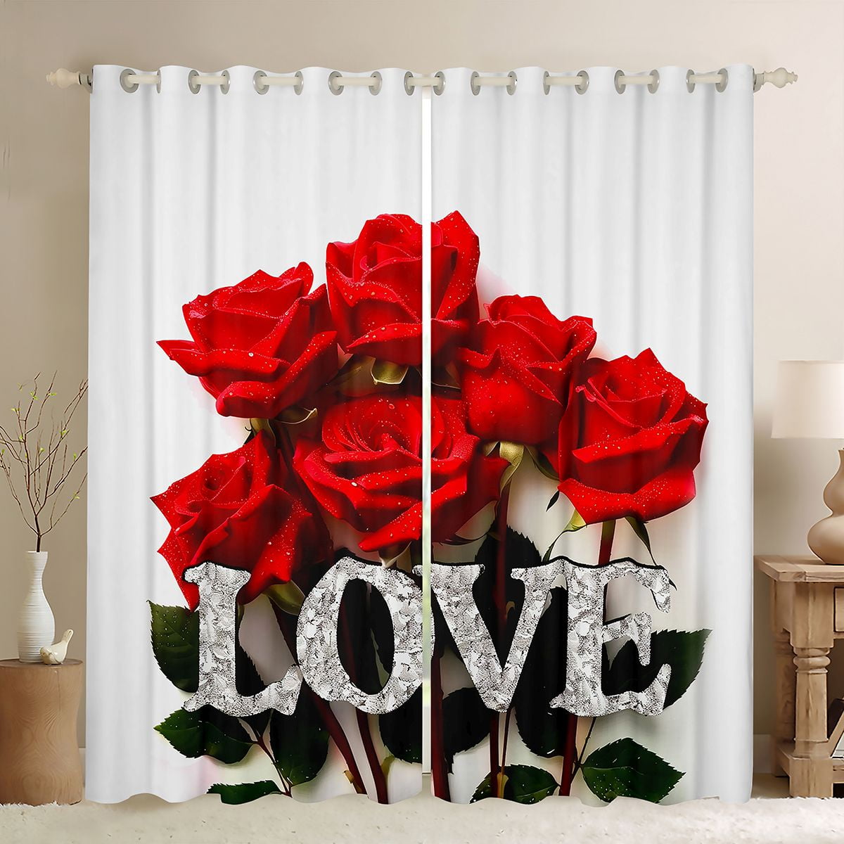 Castle Fairy Red Rose Curtains Pack of 2 (42x84 Each),Romantic Flowers ...