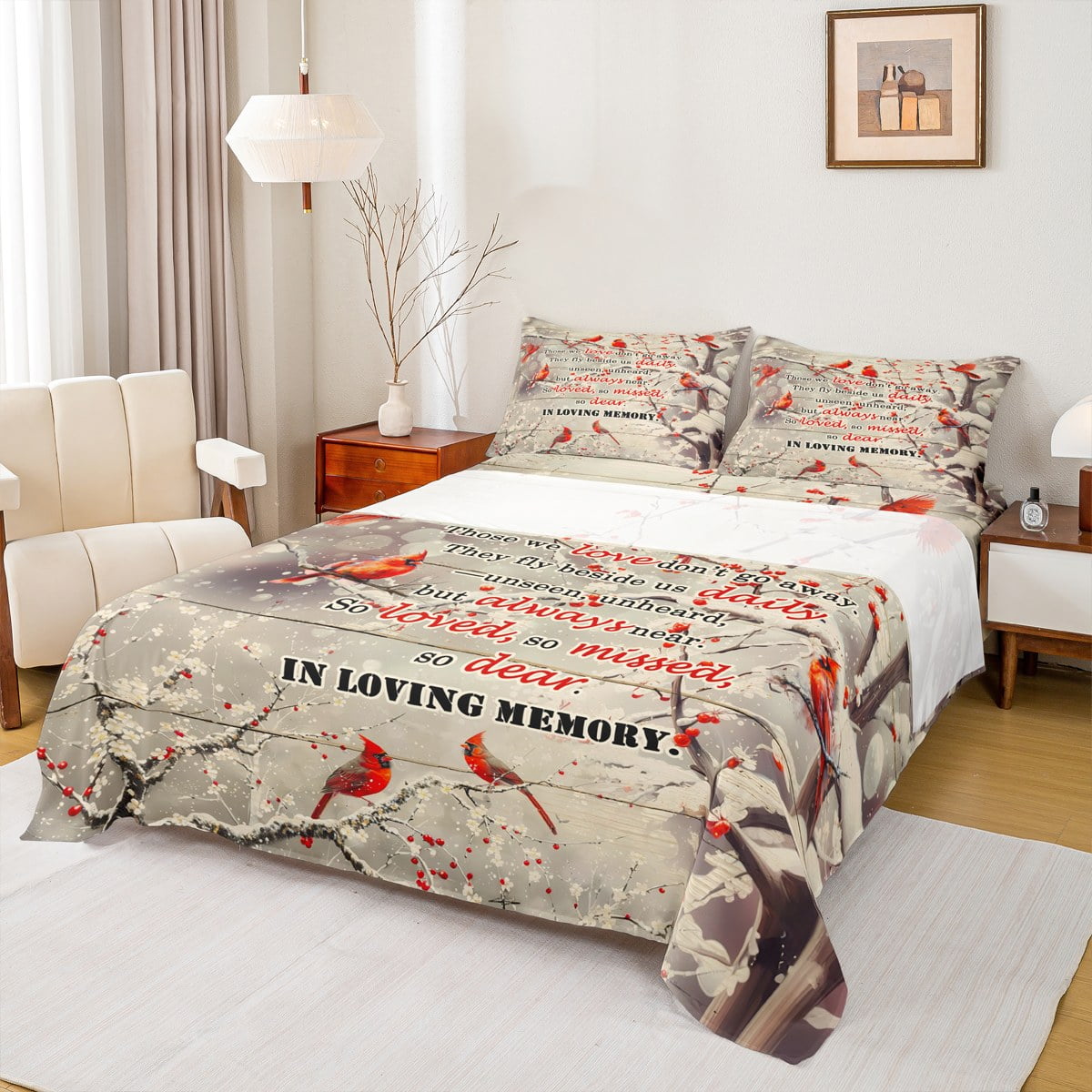 Castle Fairy Red Sparrows 4-Piece Full Size Sheets,Rustic Cabin Bed ...