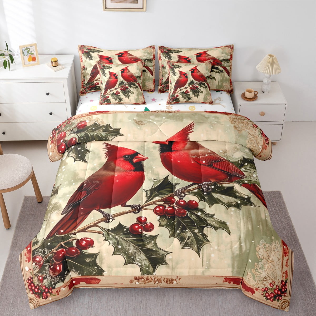 Castle Fairy Red Sparrows 7-Piece Twin Bedding Sets for Teenager,Rustic ...