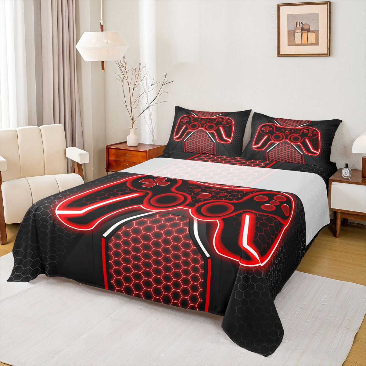 Castle Fairy Red Video Game Bed Sheets for Teens Female Men,Hexagon ...