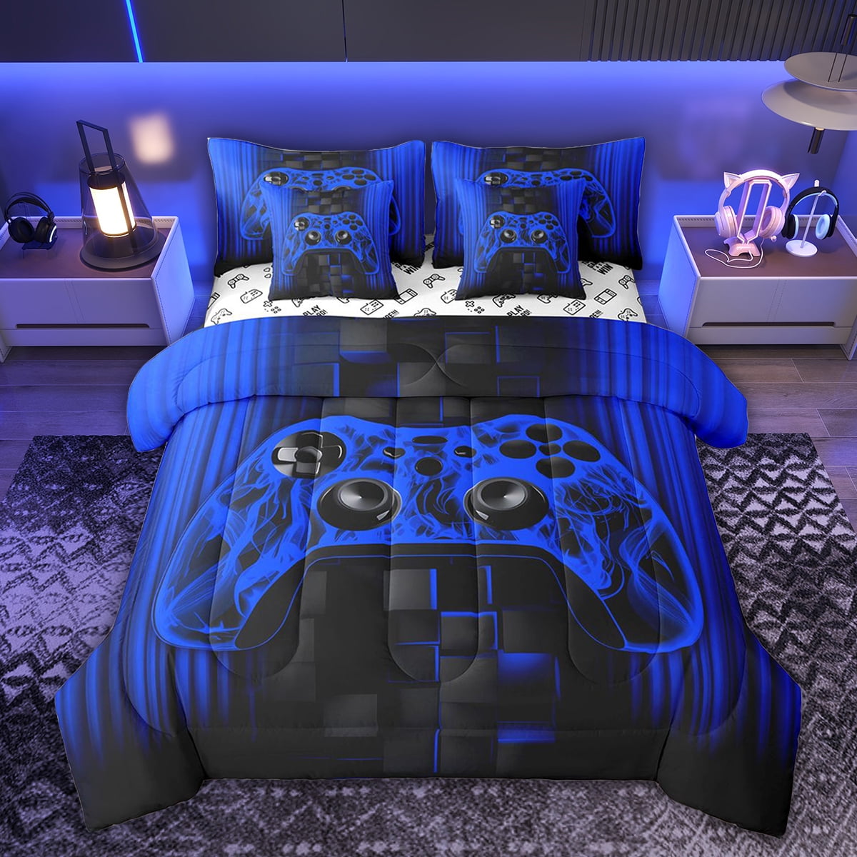 Castle Fairy Red Video Game Bedding Comforter Set,Stripes Gamepads ...