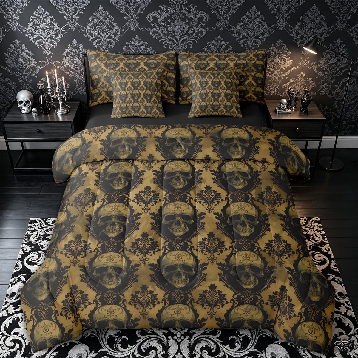 Castle Fairy Retro Damask Skull Full Size Bedding Sets 7 Pieces,Gothic ...