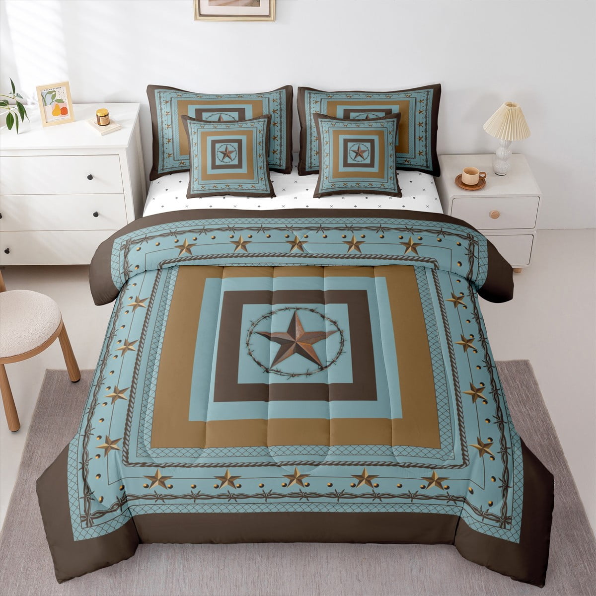 Castle Fairy Retro Texas Star Bedding Comforter Set 7-Piece for Female ...