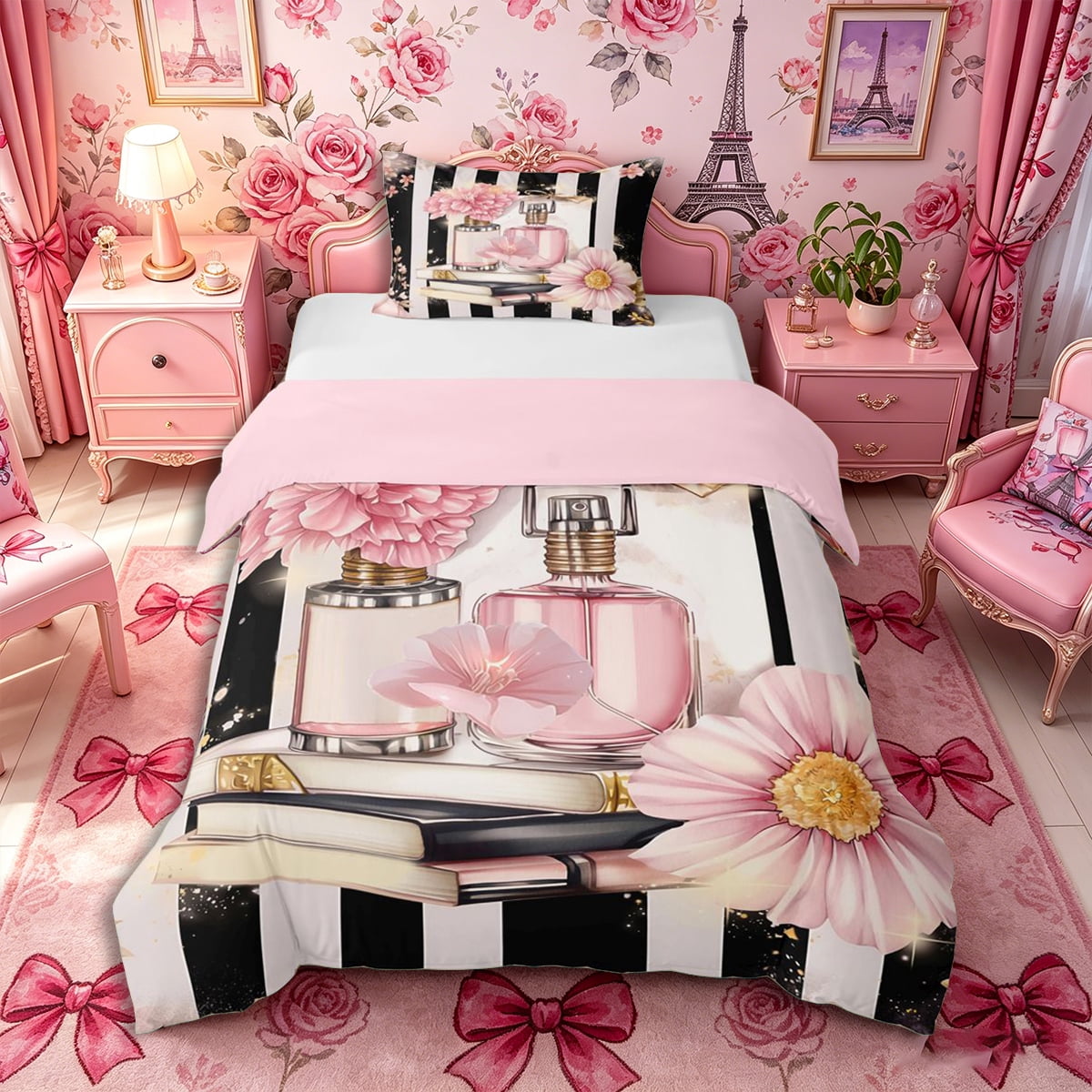 Castle Fairy Romantic Pink Peony Perfume Pattern Twin Duvet Cover ...