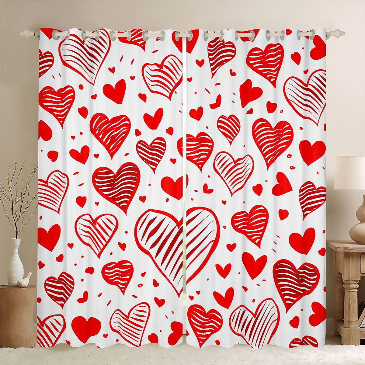 Castle Fairy Romantic Stripes Love Heart Curtains Pack of 2 (42x84 Each ...