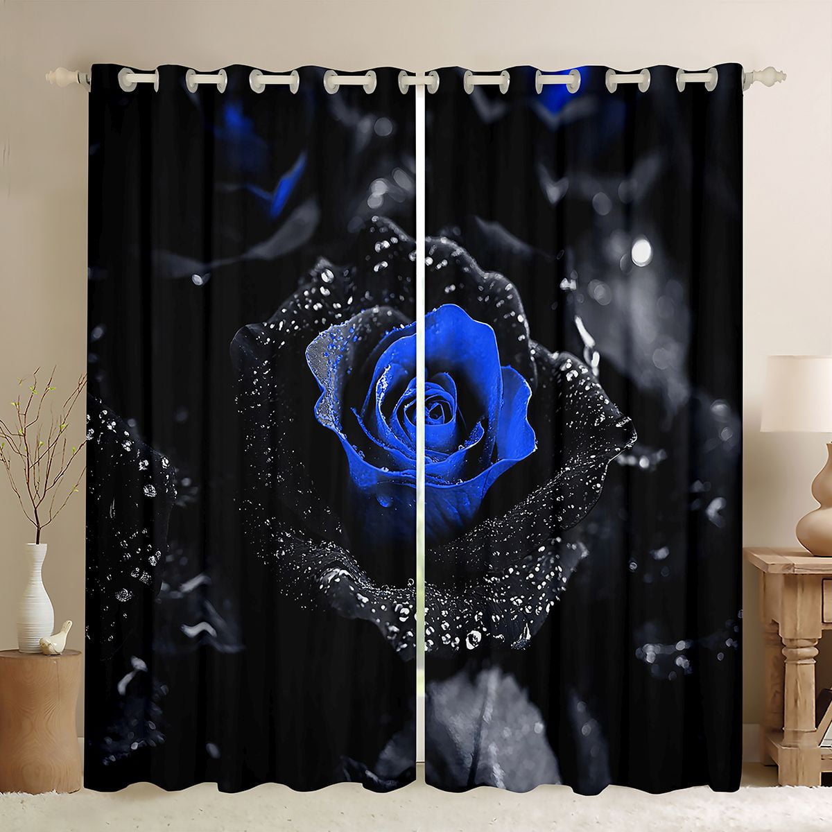 Castle Fairy Rose Blackout Curtains Set of 2 (52x84 Each),Black Blue ...
