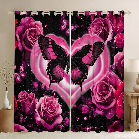 Castle Fairy Rose Butterfly Black Out Curtains,Love Heart Curtains Pack ...
