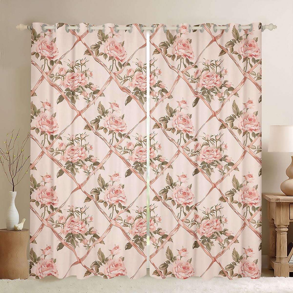 Castle Fairy Rose Curtains Pack of 2 (42x84 Each),Spring Garden Flower ...