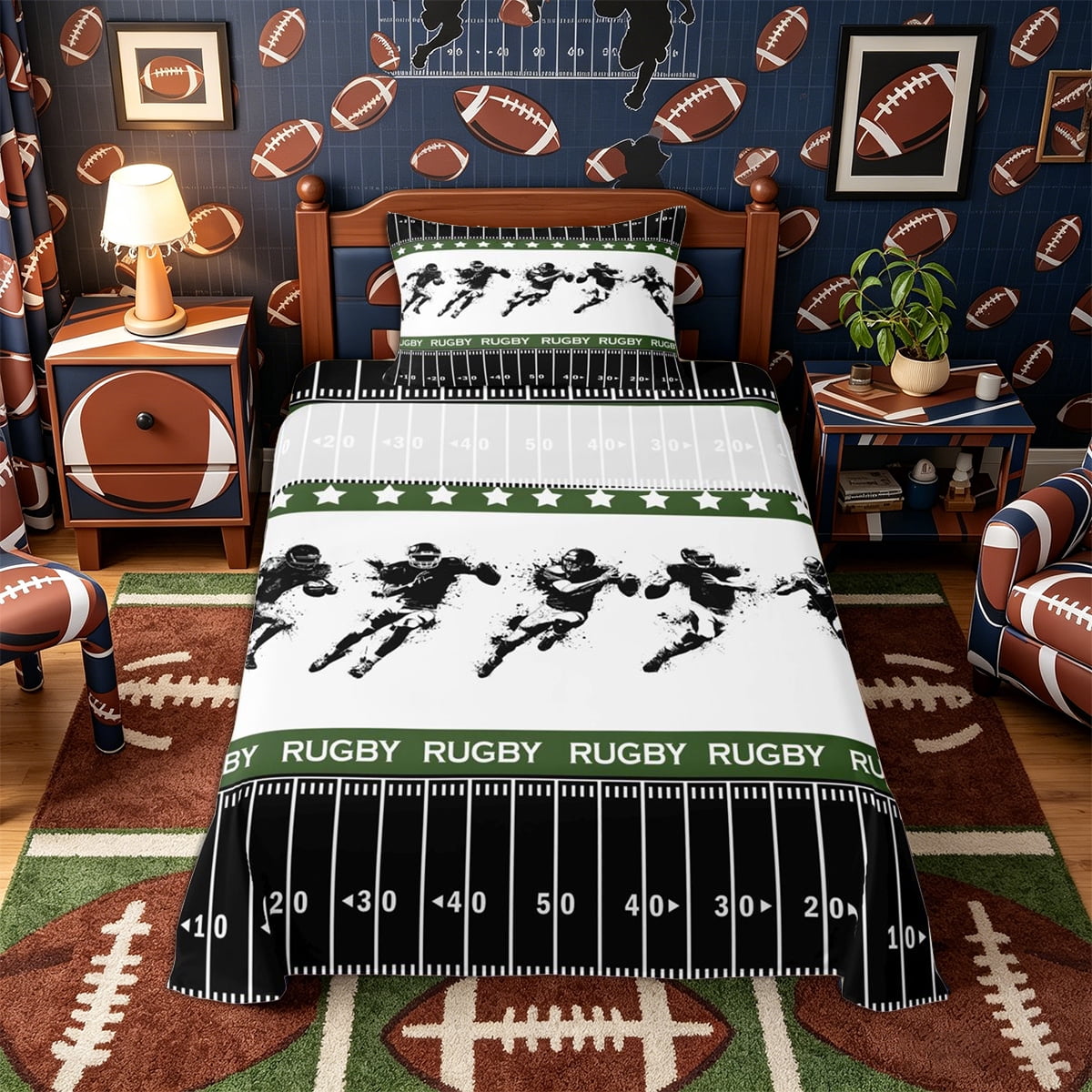 Castle Fairy Rugby Print Twin Sheets 3pcs, Sport Football Bedding ...