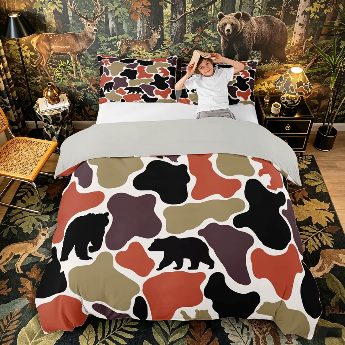 Castle Fairy Rustic Camo Bear Duvet Cover Queen,Colorful Camouflage ...