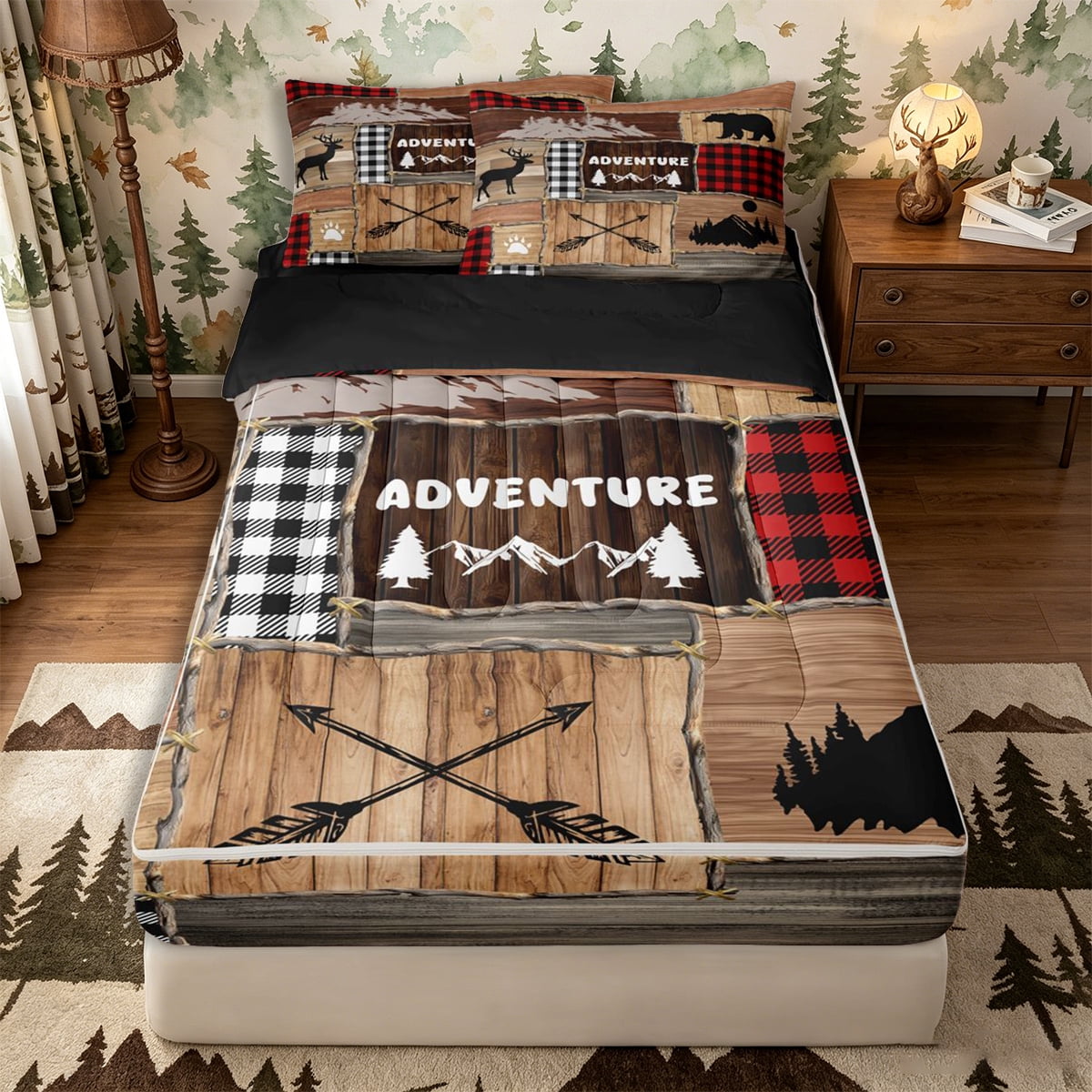 Castle Fairy Rustic Plaid Adventure Deer Bear Zipper Twin Comforter ...