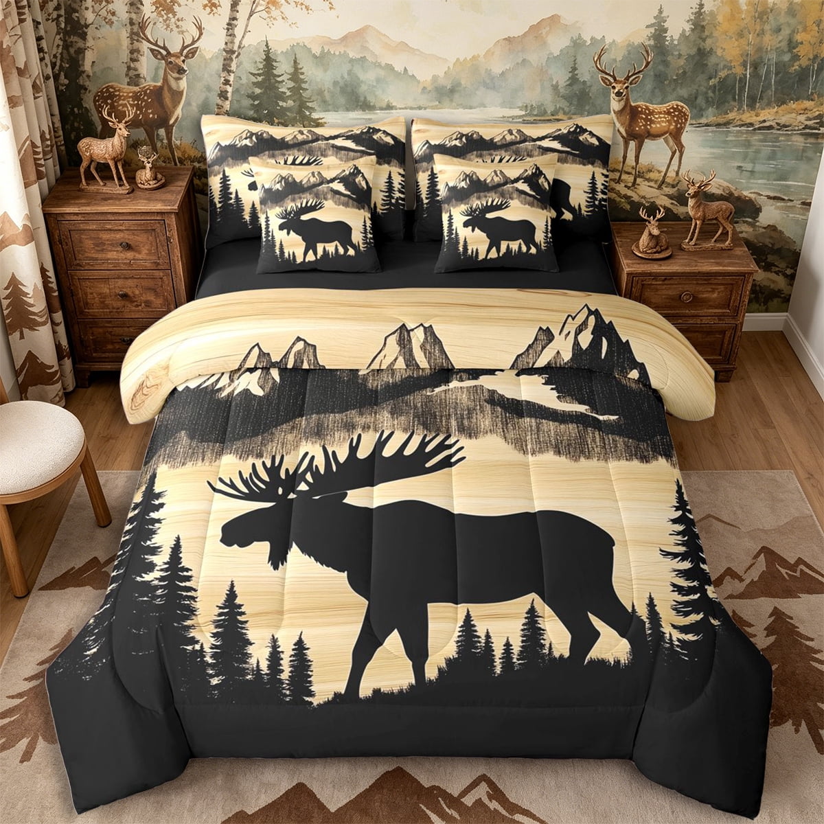 Castle Fairy Rustic Wood Grain Moose Full Size Bedding Sets 7 Pieces ...