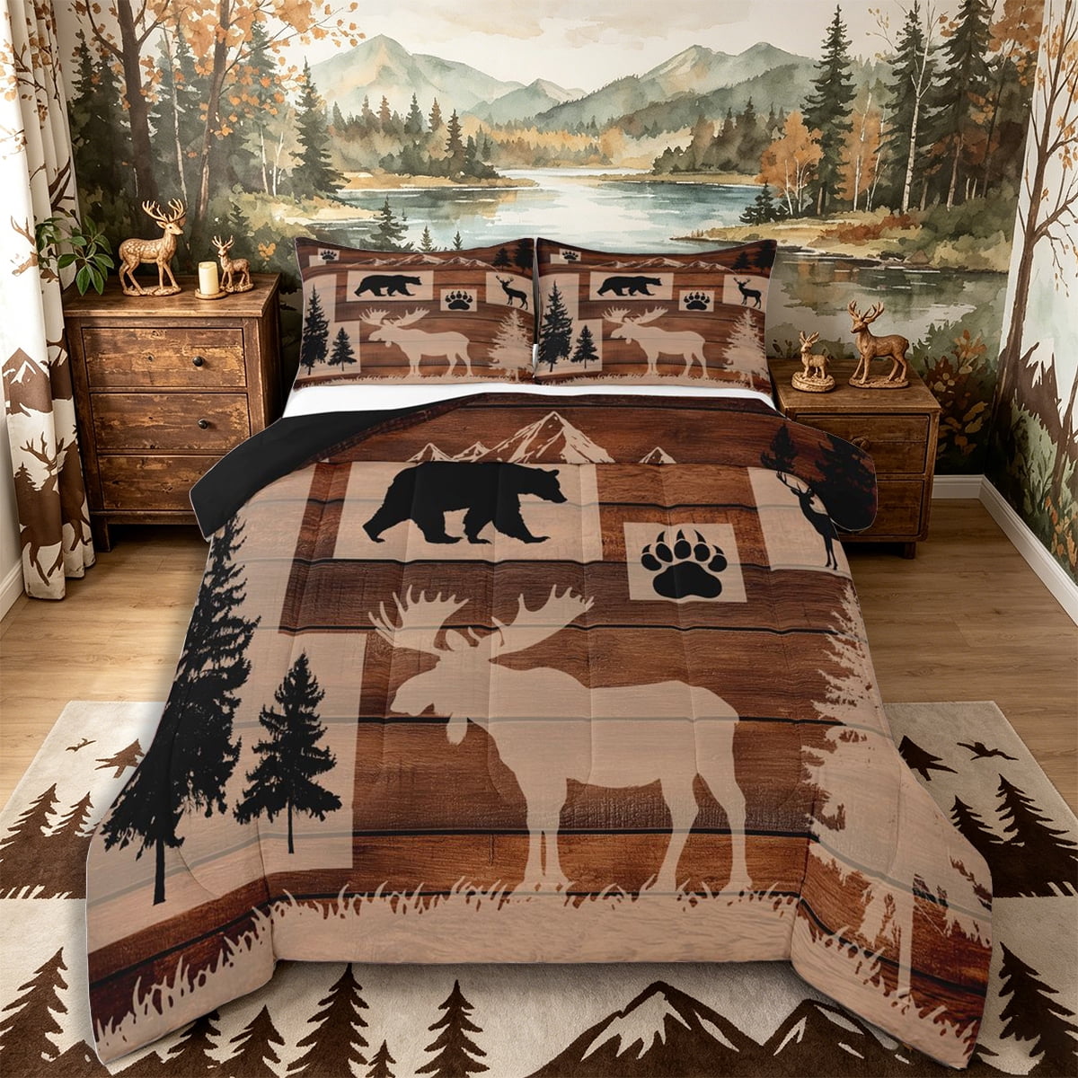 Castle Fairy Rustic Wood Plank Wildlife Full Size Comforter Sets 3 ...
