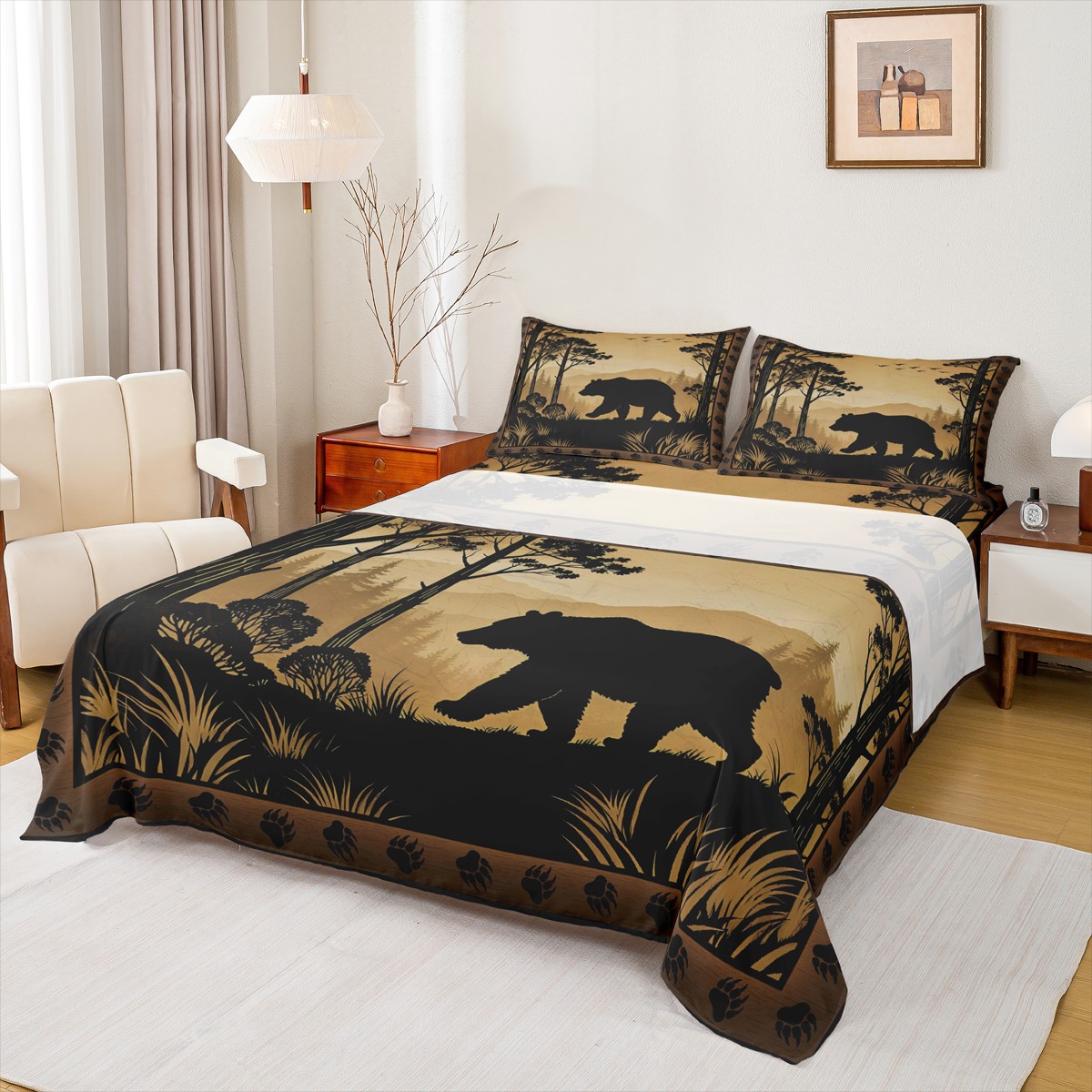 Castle Fairy Safari Bear 4 Pieces Queen Sheet Sets for Boys Girls,Black ...