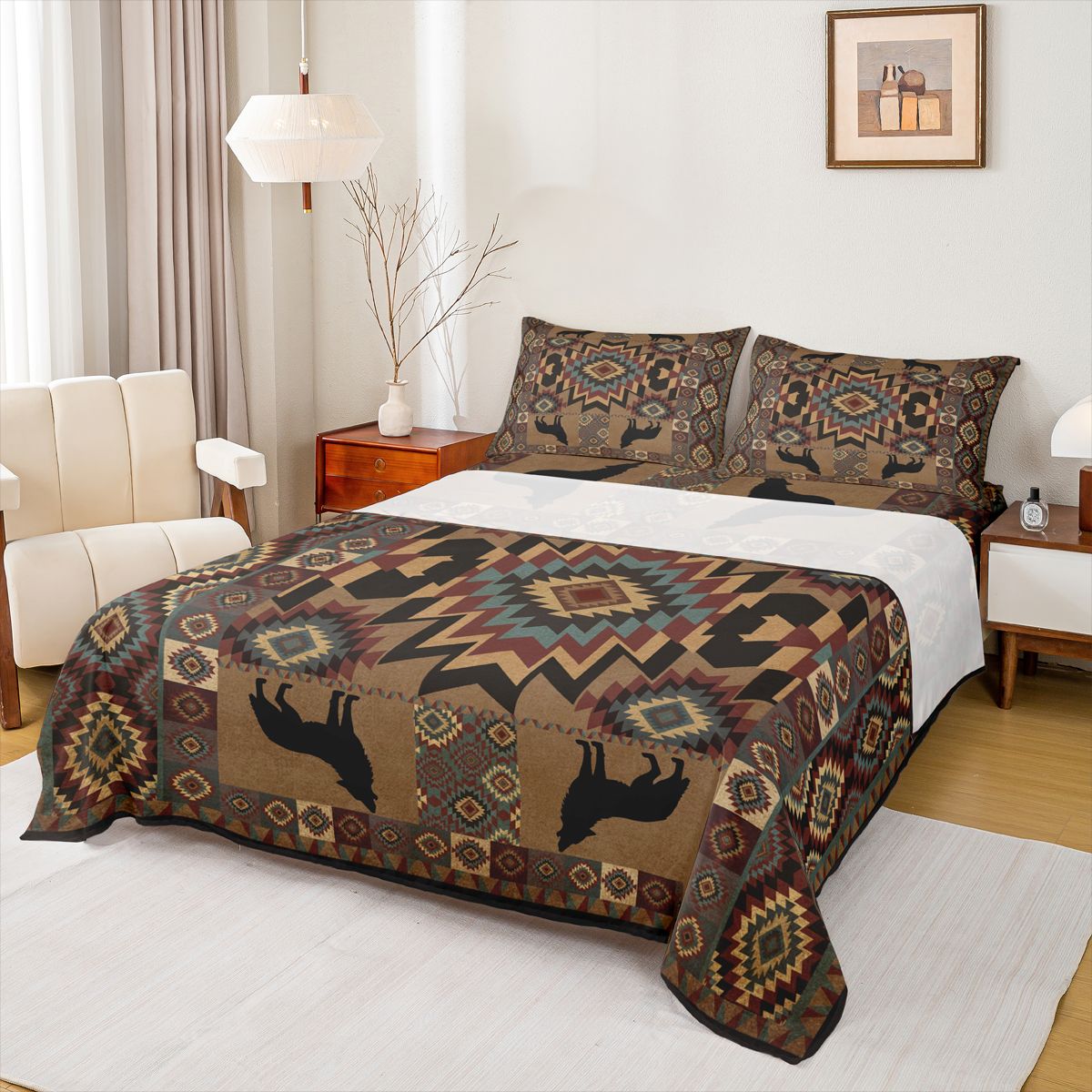 Castle Fairy Safari Wolf 4pcs Bed Sheets for Teens Adults,Hippie Tribal ...