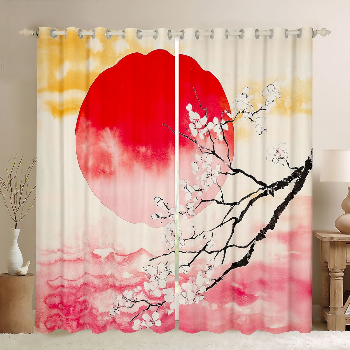 Castle Fairy Sakura Curtains Pack of 2 (42x84 Each),Japanese Style ...