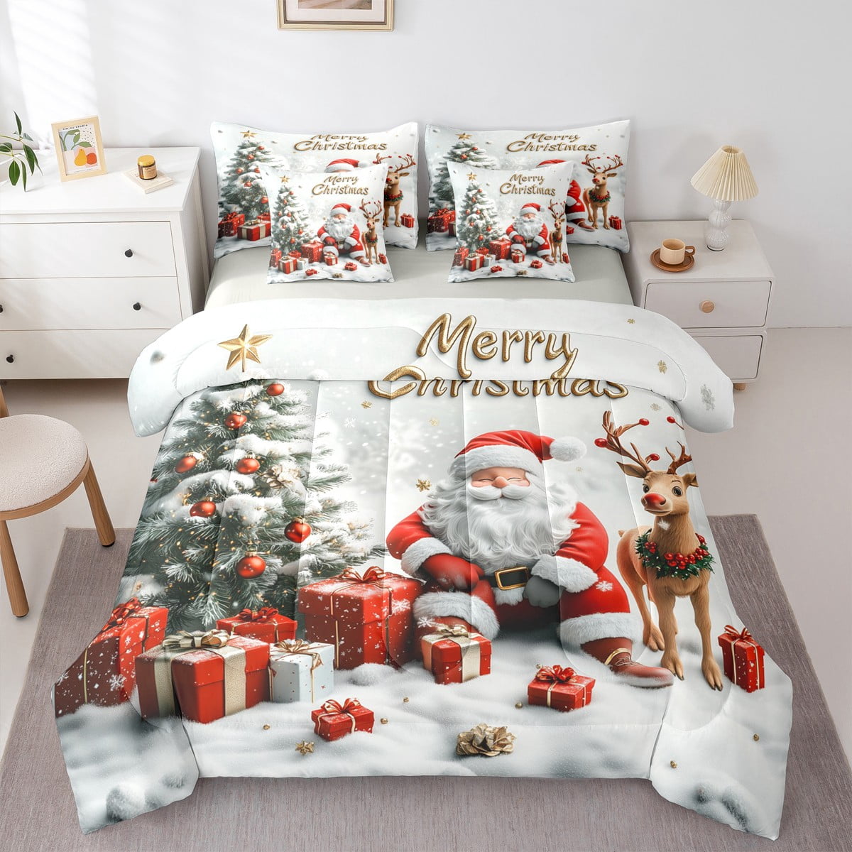 Castle Fairy Santa Claus Deer 7-Piece Bedding Comforter Set for ...