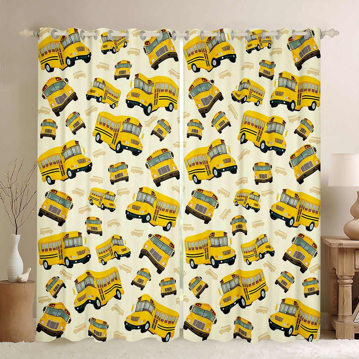 Castle Fairy School Bus Pattern Black Out Curtains for Kids, Yellow Art ...