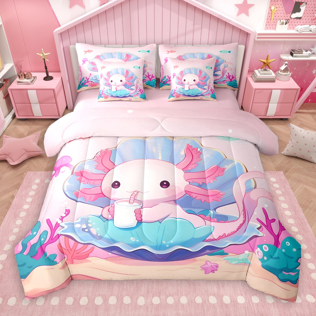 Castle Fairy Sea Animal Axolotl 7 Pieces Bedding Comforter Set for ...