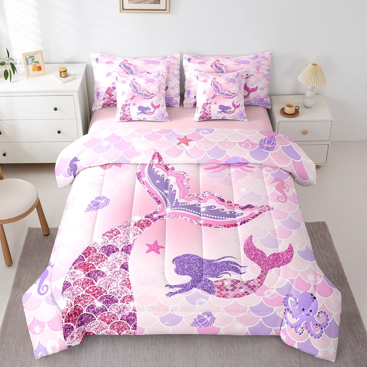 Castle Fairy Sea Mermaid Bedding Comforter Set,Bling Glitter Print King ...