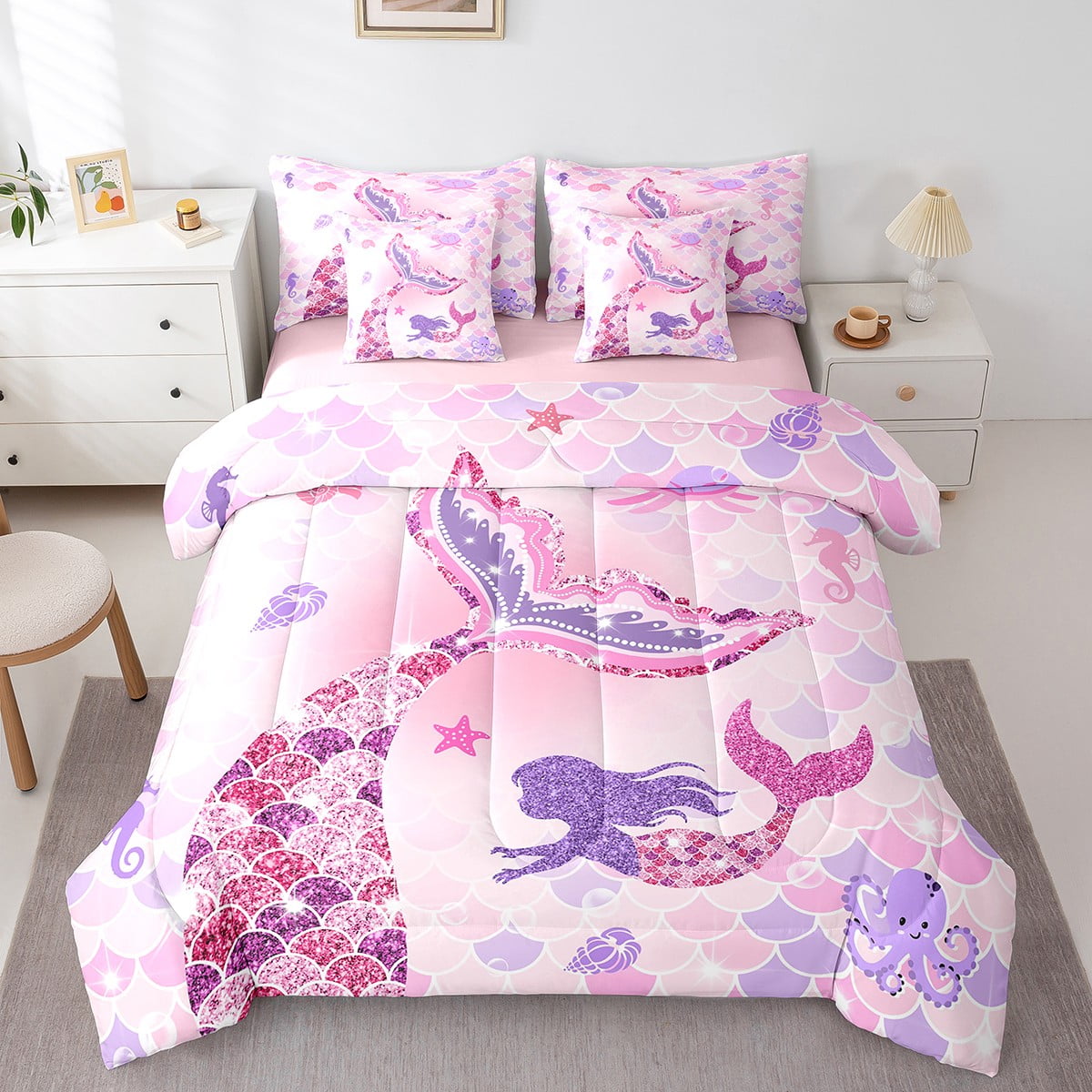 Castle Fairy Sea Mermaid Bedding Comforter Set,Bling Glitter Print ...