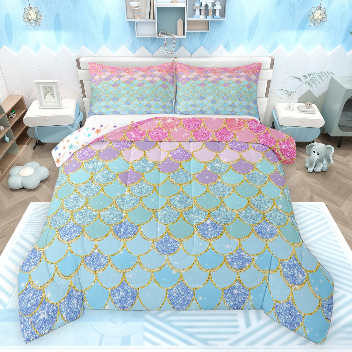 Castle Fairy Sea Mermaid Girl 3 Pieces Queen Comforter Set,Bling ...