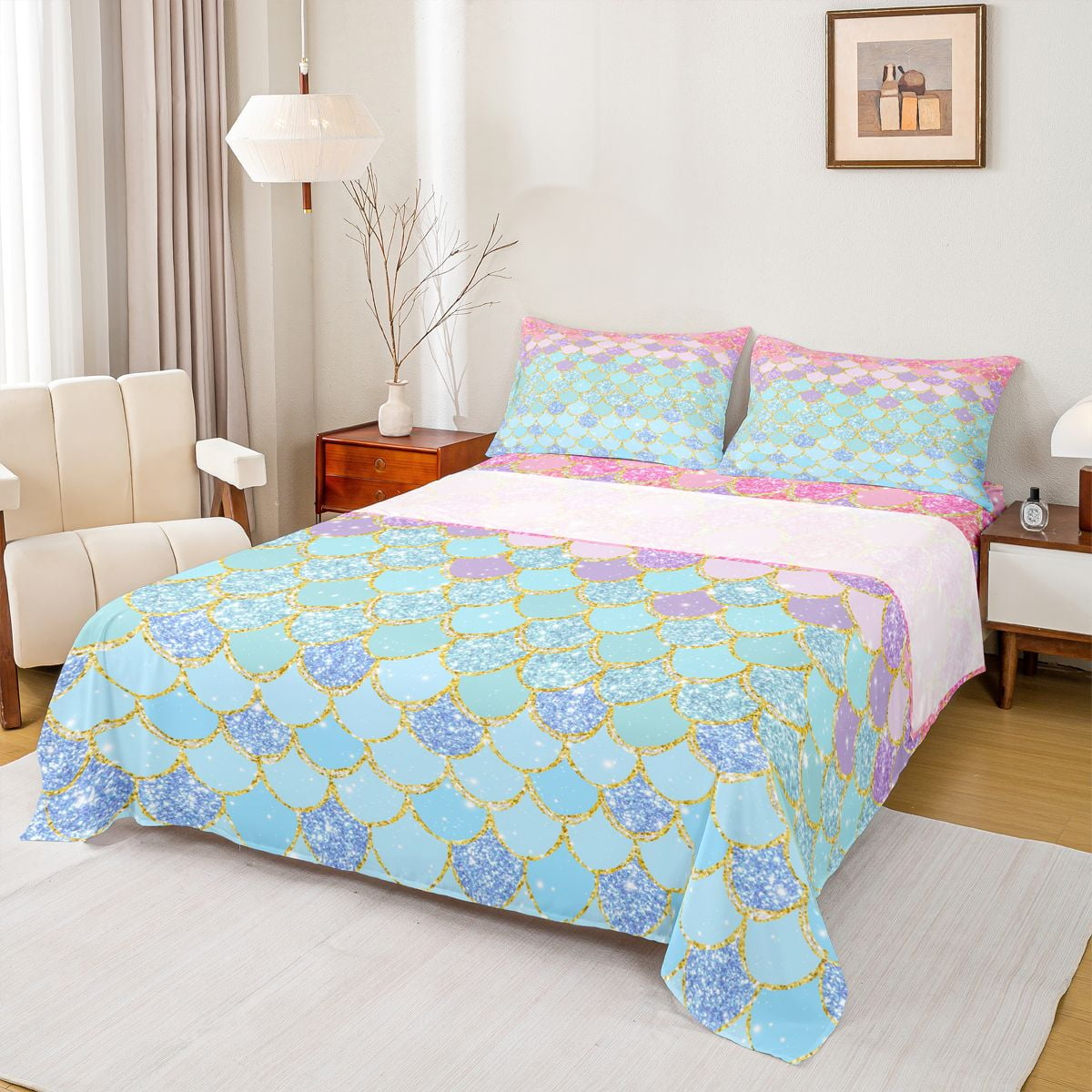 Castle Fairy Sea Mermaid Girl 4pcs Bed Sheets,Bling Glitter Glitter ...