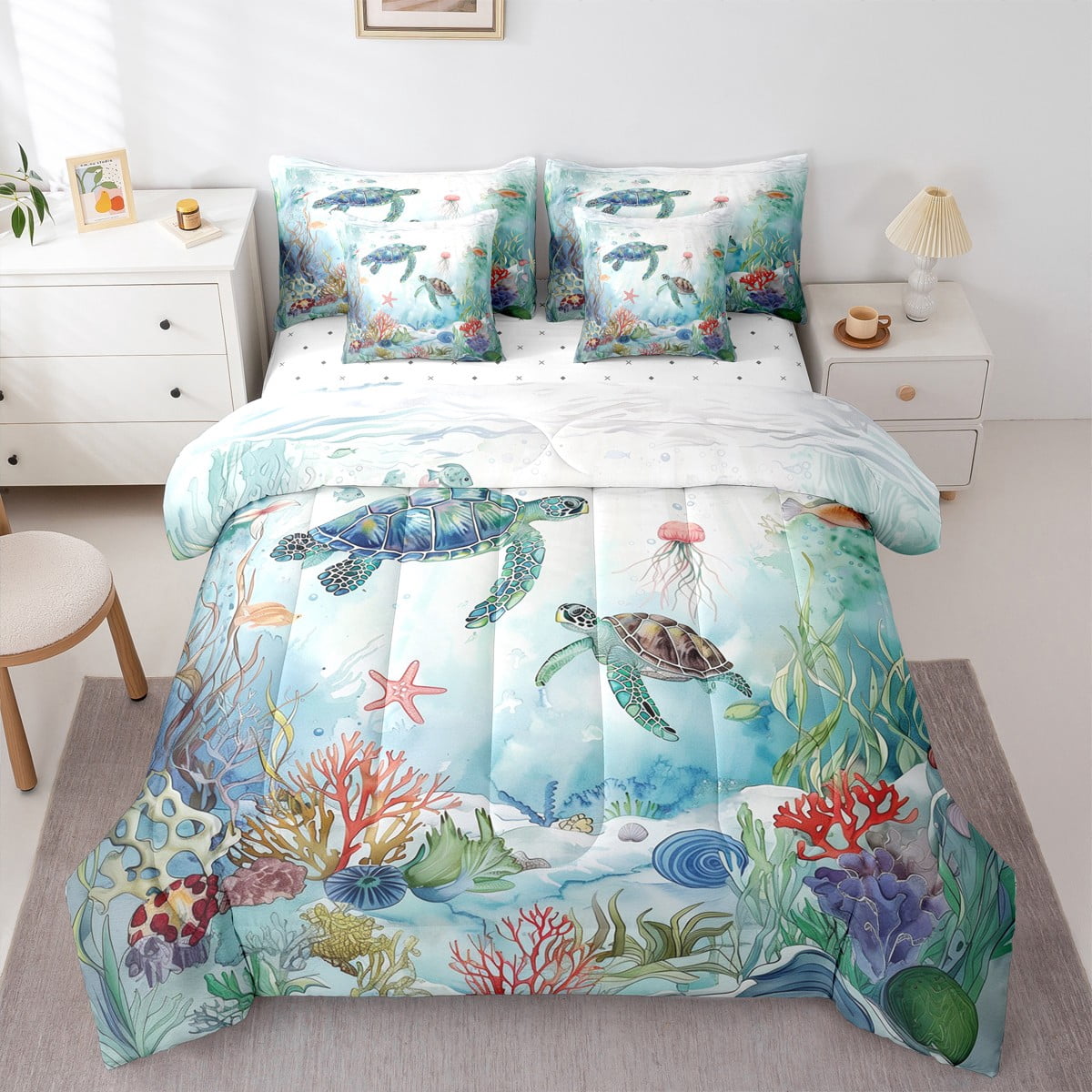 Castle Fairy Sea Turtle Jellyfish 7pcs Bedding Comforter Set,Marine ...
