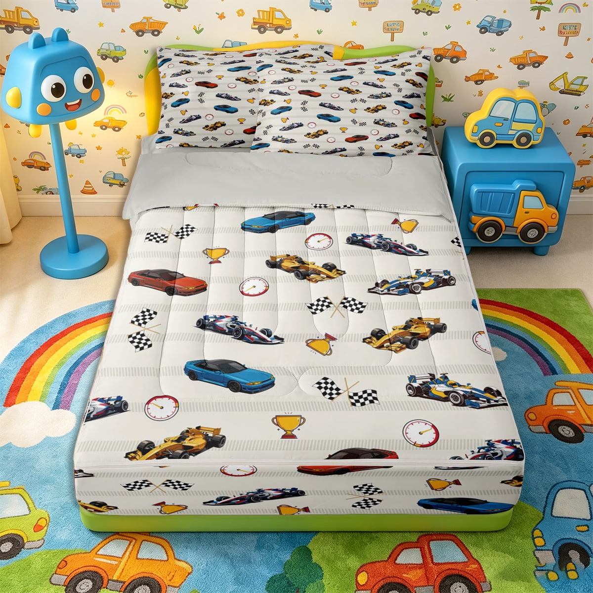 Castle Fairy Seamless Race Car Zipper Twin Comforter Sets with Fitted ...