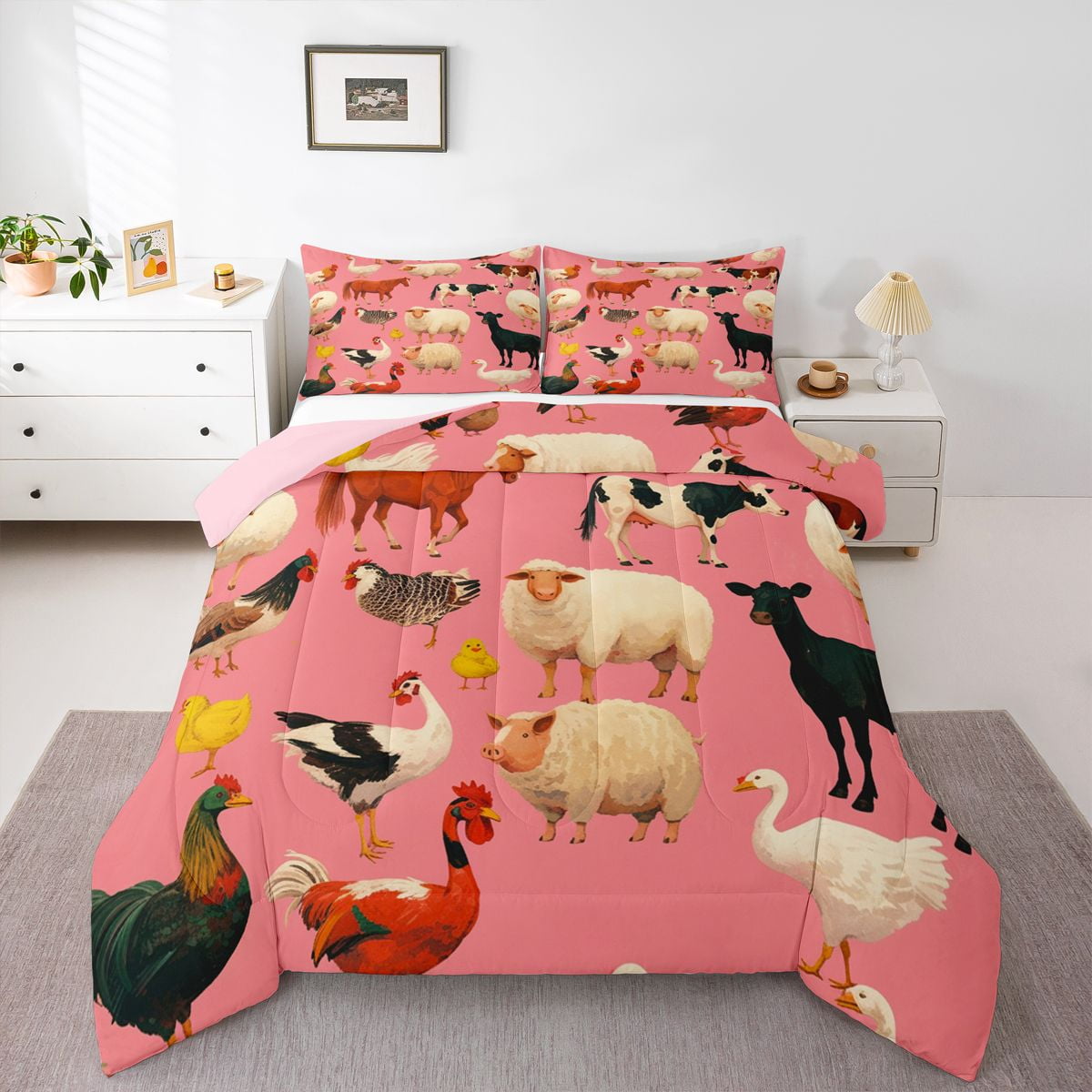Castle Fairy Sheep Pig Cow Chicken 3 Pieces Queen Comforter Set for ...