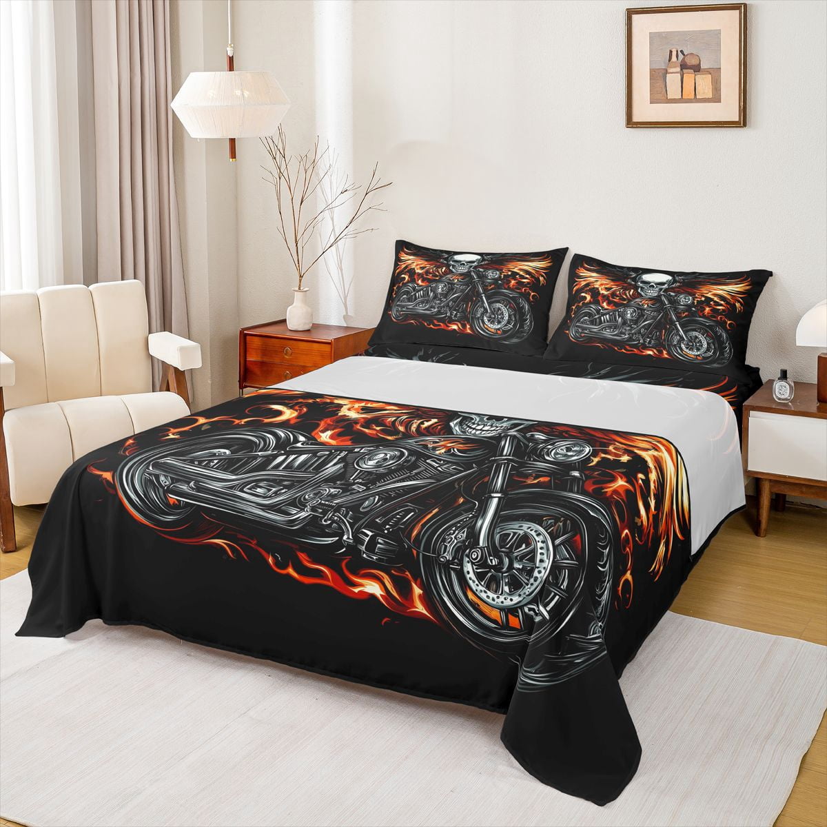 Castle Fairy Skull Motorcycle Queen Sheet Sets 4 Pieces for Adults ...