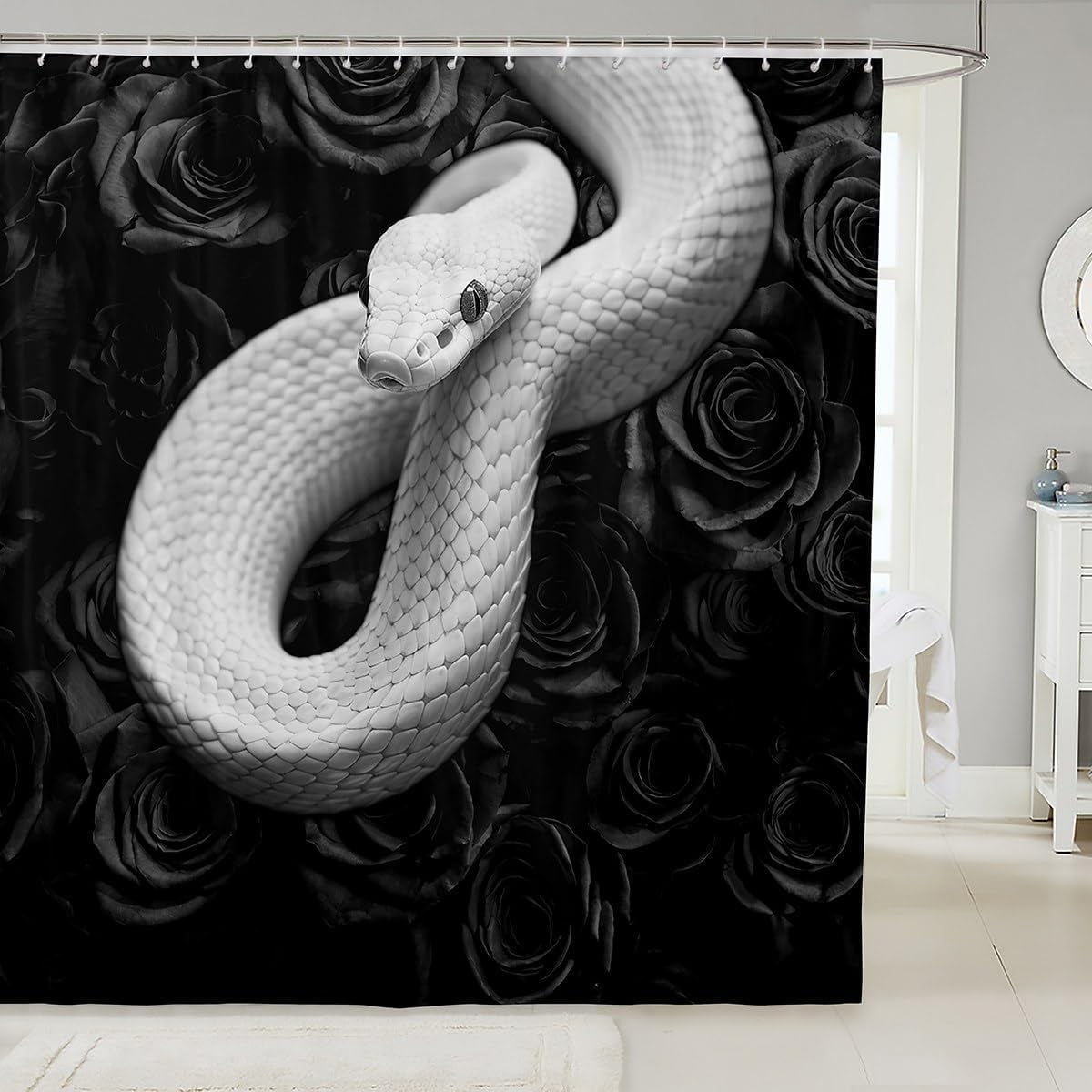 Castle Fairy Snake Shower Curtain,Black Rose Flowers Rustic Shower ...
