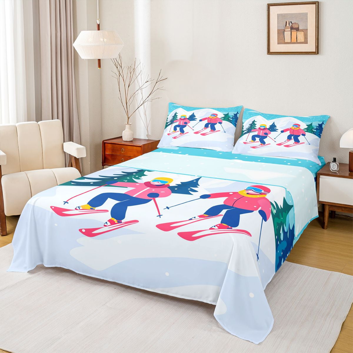 Castle Fairy Snow Skiing Bed Sheets for Teenagers,Winter Sport King ...