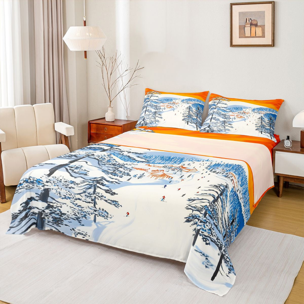Castle Fairy Snow Skiing Bed Sheets for Teenagers,Winter Sport King ...