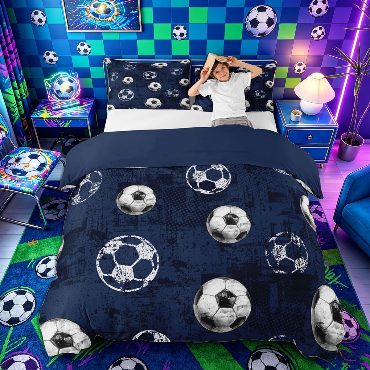 Castle Fairy Soccer Ball Print Bedding, Sport Theme Duvet Cover Full ...