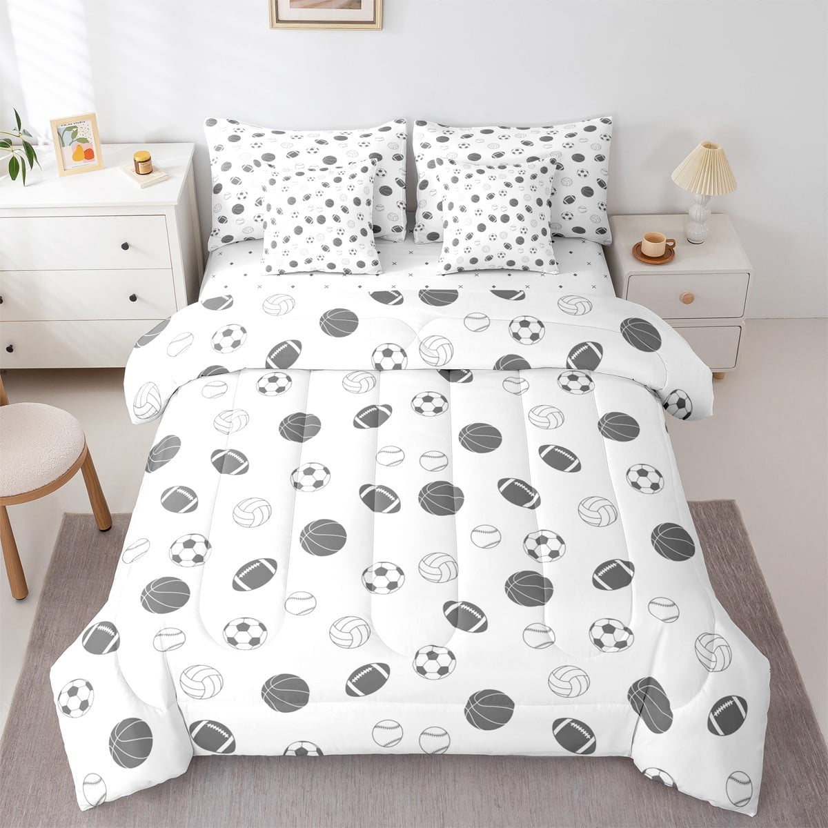 Castle Fairy Soccer Basketball Football 7pcs Bedding Comforter Set,Sport Theme Queen Bedding ...