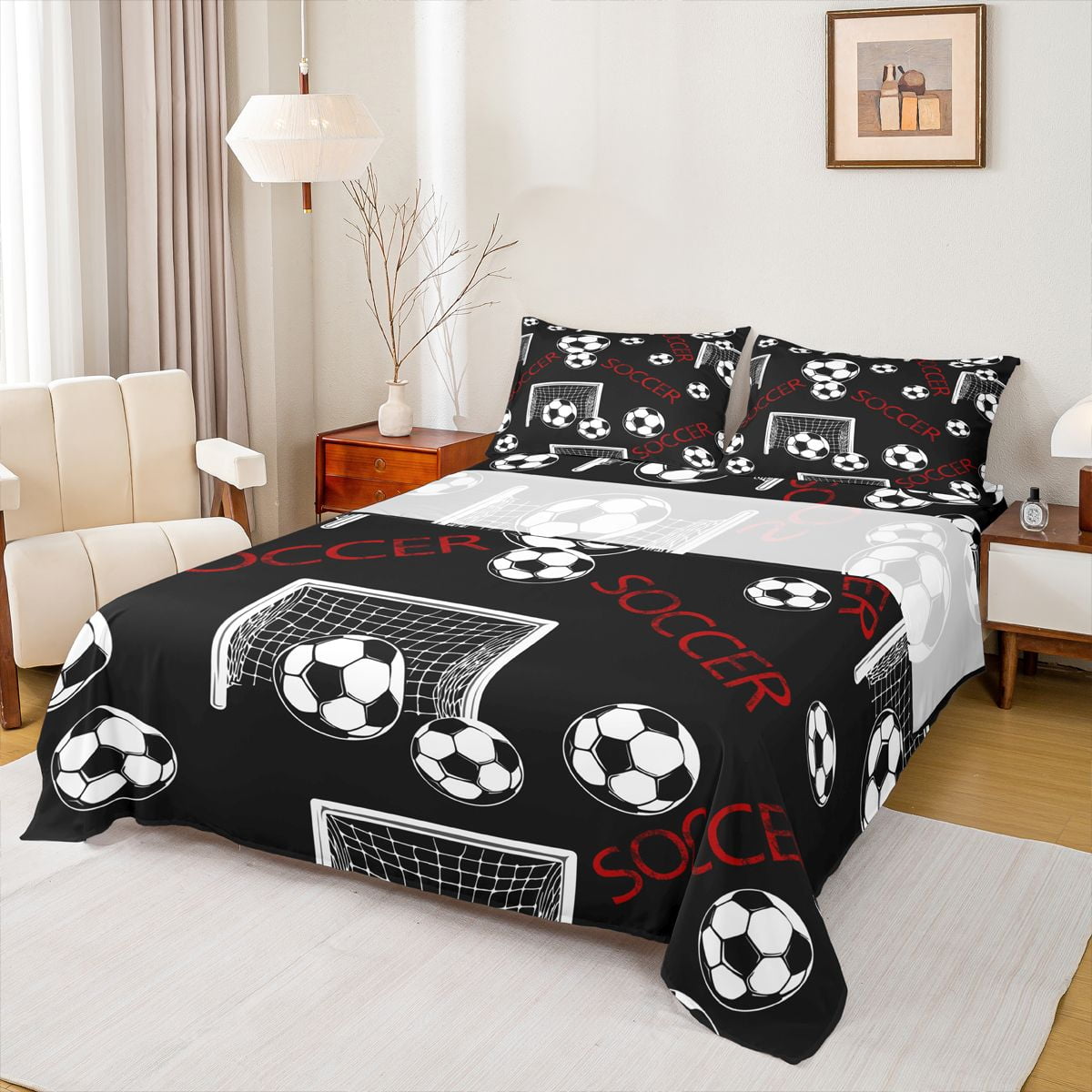 Castle Fairy Soccer Bed Sheets for Kids Teens,Ball Gamer King Sheets ...