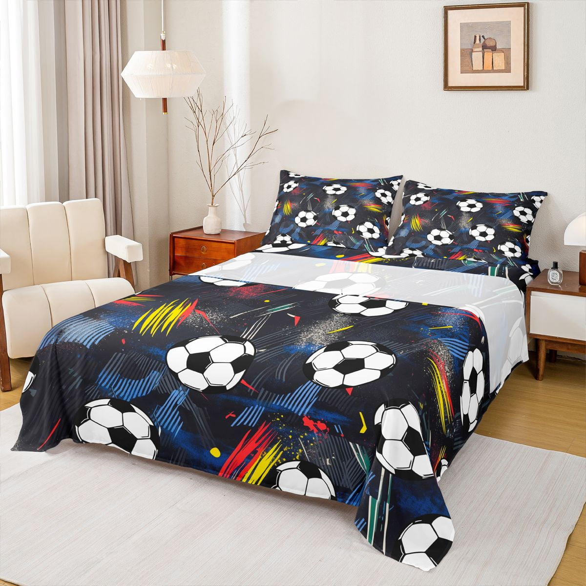 Castle Fairy Soccer Bed Sheets for Kids Teens,Ball Gamer King Sheets ...