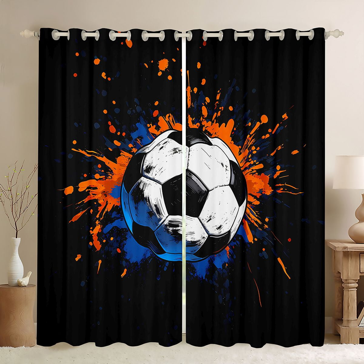 Castle Fairy Soccer Blackout Curtains Set of 2 (52x84 Each),Ball Game ...