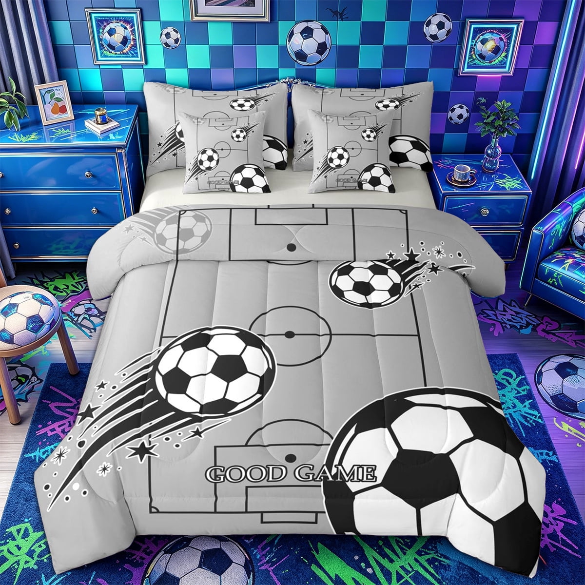 Castle Fairy Soccer Court Twin Bedding 7-Piece, Stars Ball Print ...
