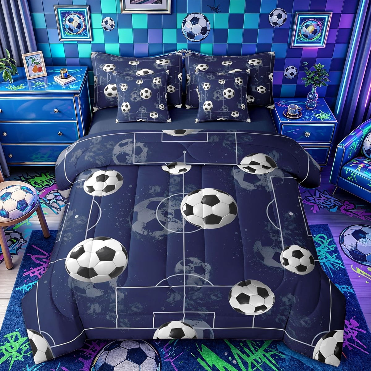 Castle Fairy Soccer Field Pattern Twin Bedding 7-Piece, Classic ...